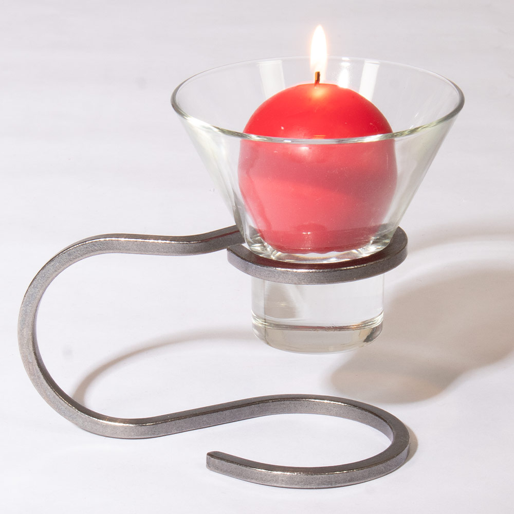 Danish Iron Side Handle Candleholder with glass