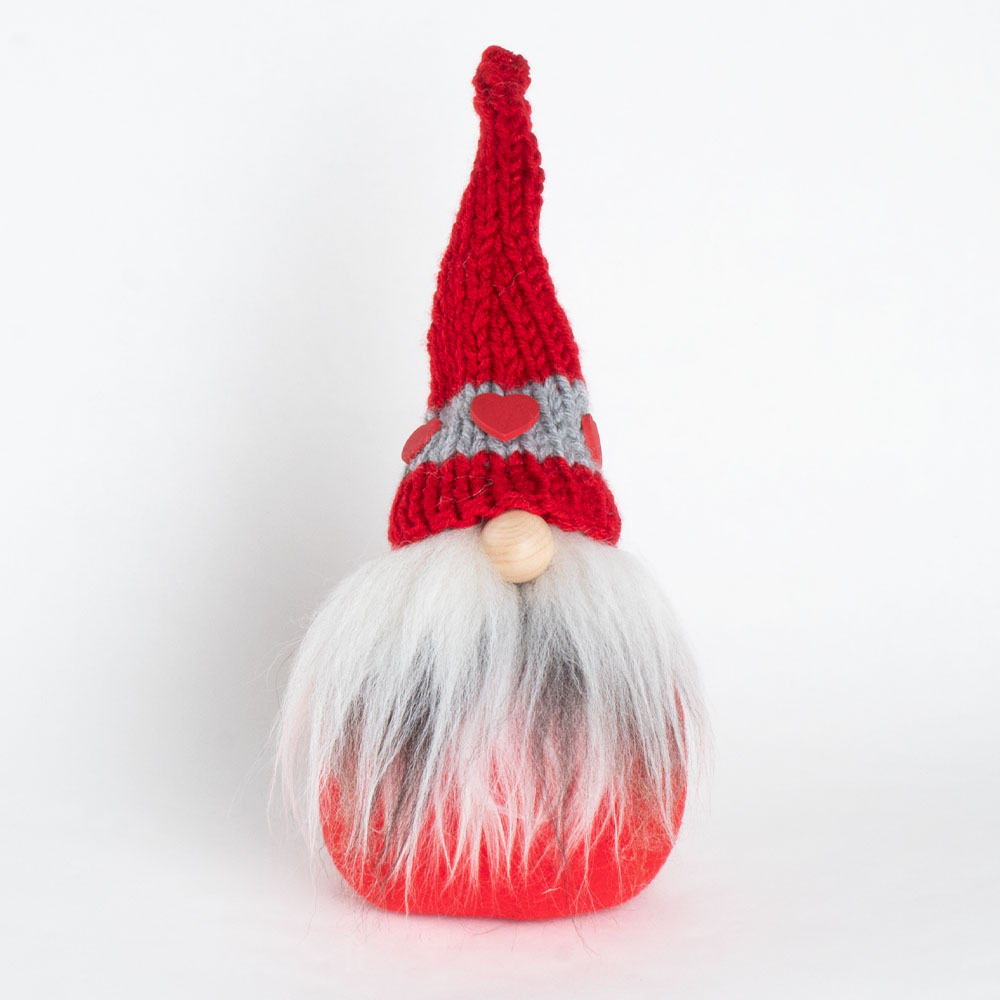 Tomte w/ Knit Hat & Wood Hearts Handcrafted
