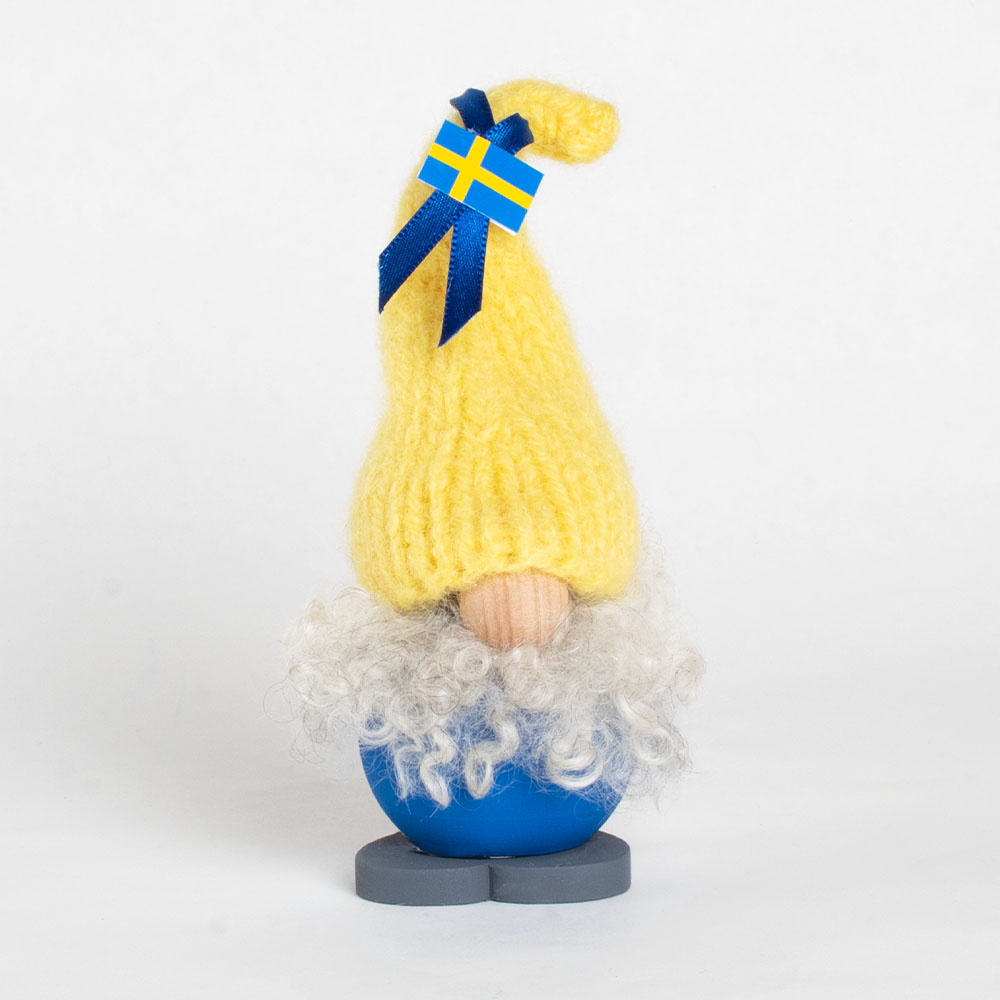 Wood Tomte w/ Yellow Hat Handcrafted