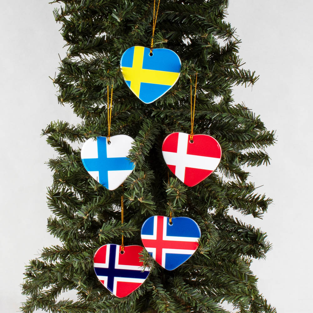 Handcrafted Porcelain Ornament - Scandinavian Flags