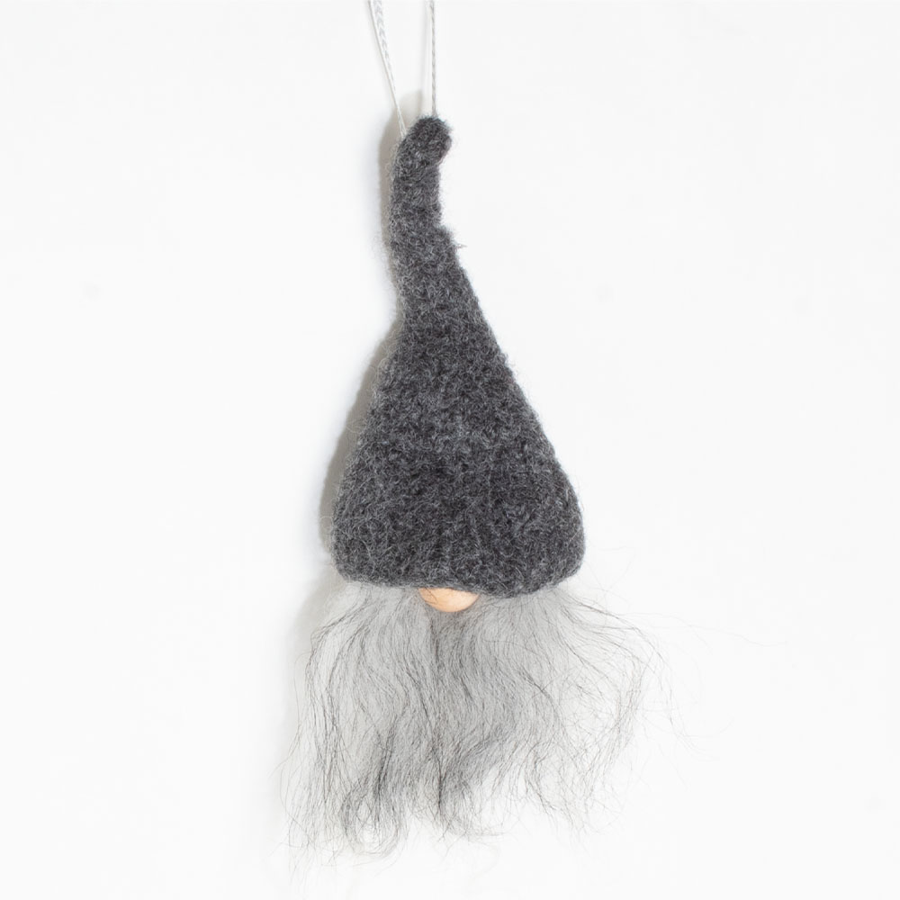 Handcrafted Gray Felted Hat Tomte - Ornament