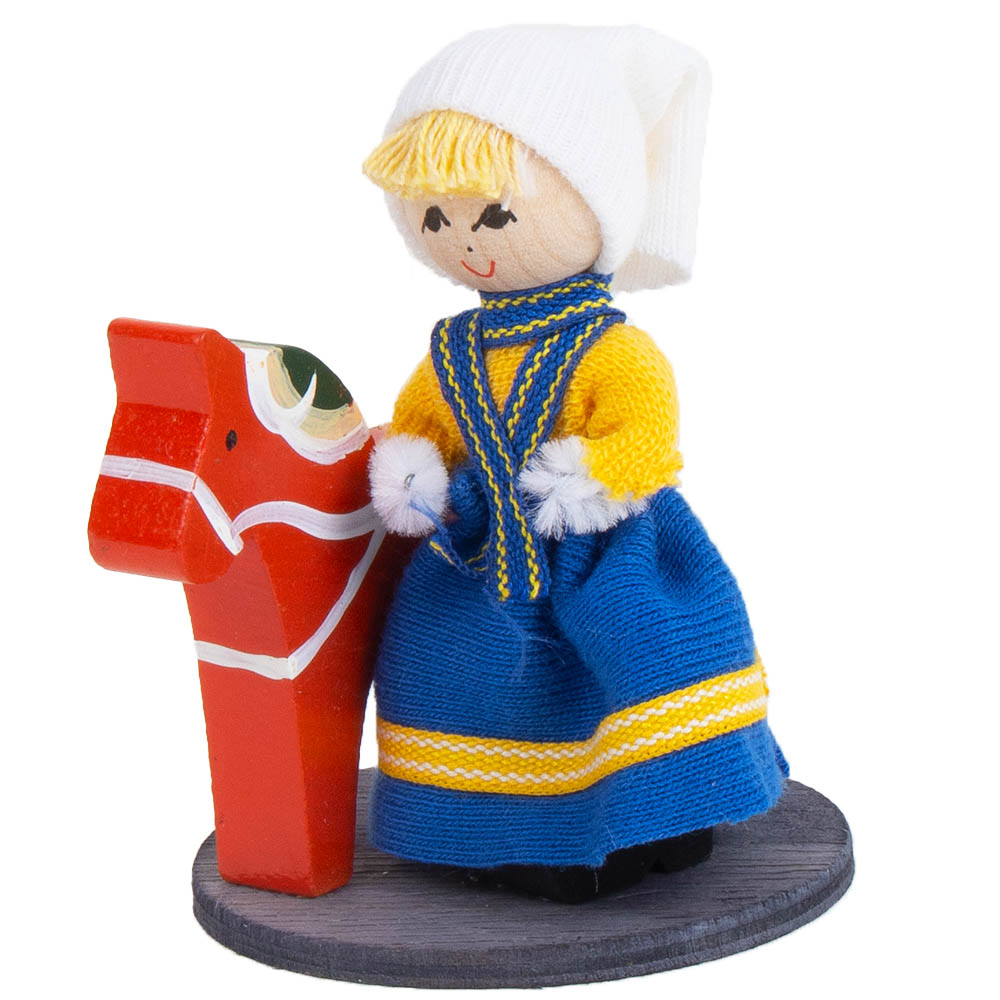 Tomte on Stand - Girl and Dala Horse